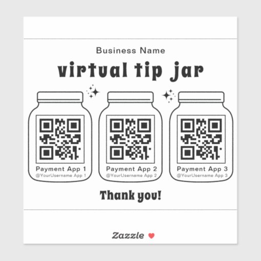 Virtual Tip Jar with 3 QR Code Sticker | Zazzle