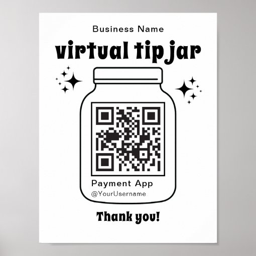 Virtual Tip Jar with QR Code Poster | Zazzle