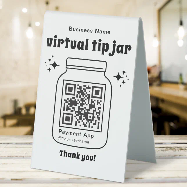 Virtual Tip Jar with QR Code Table Tent | Zazzle