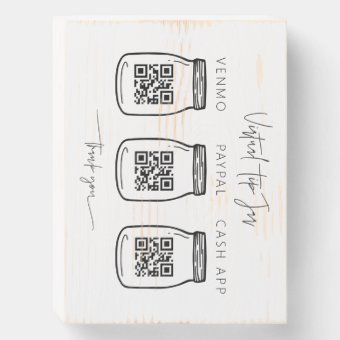 Virtual Tips Wood Box Sign QR Code Cash Payment | Zazzle