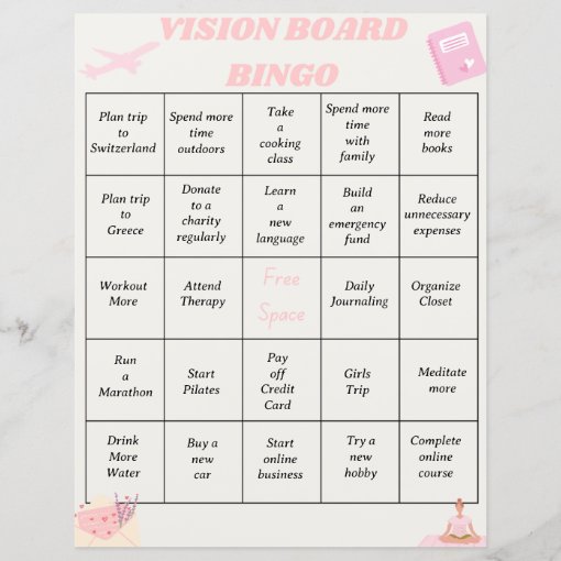 Vision Board Bingo Goals Sheet | Zazzle