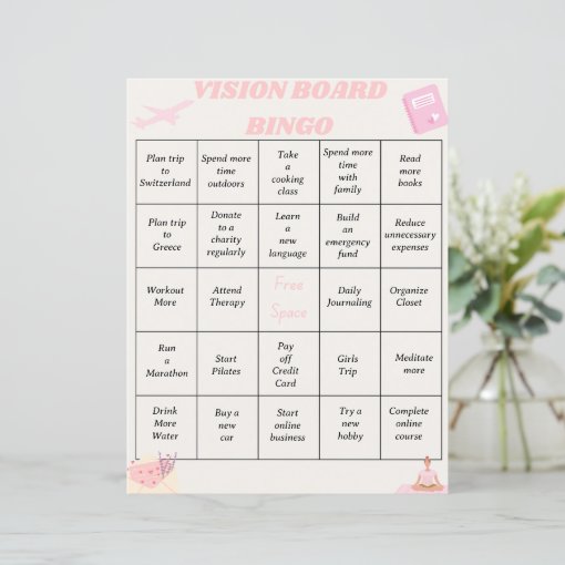 Vision Board Bingo Goals Sheet | Zazzle