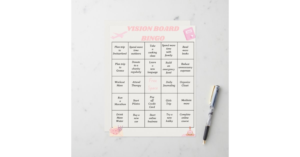 Vision Board Bingo Goals Sheet | Zazzle