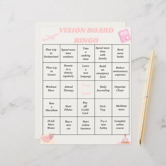 Vision Board Bingo Goals Sheet | Zazzle