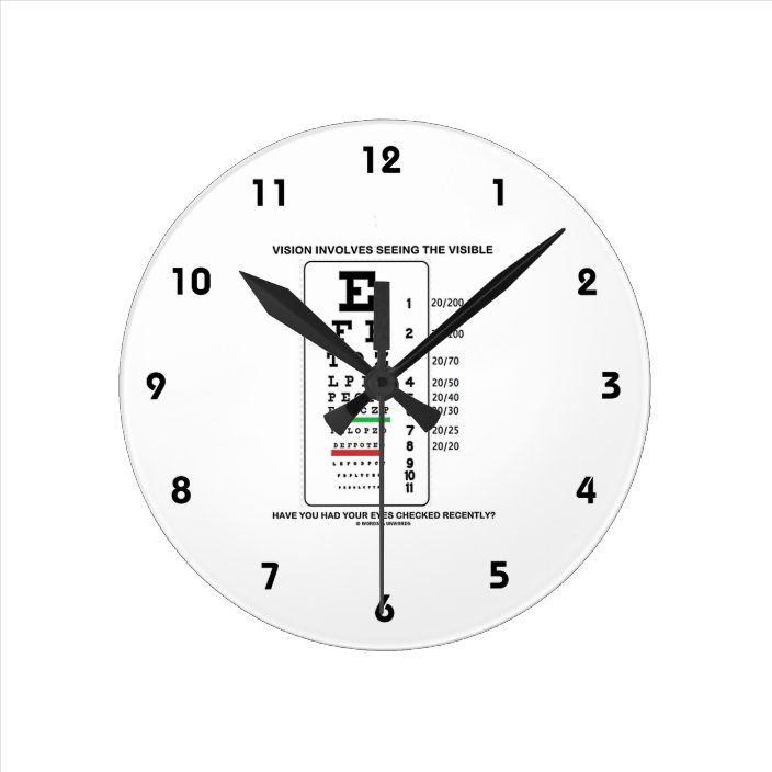 Vision Involves Seeing The Visible (Snellen Chart) Round Clock | Zazzle