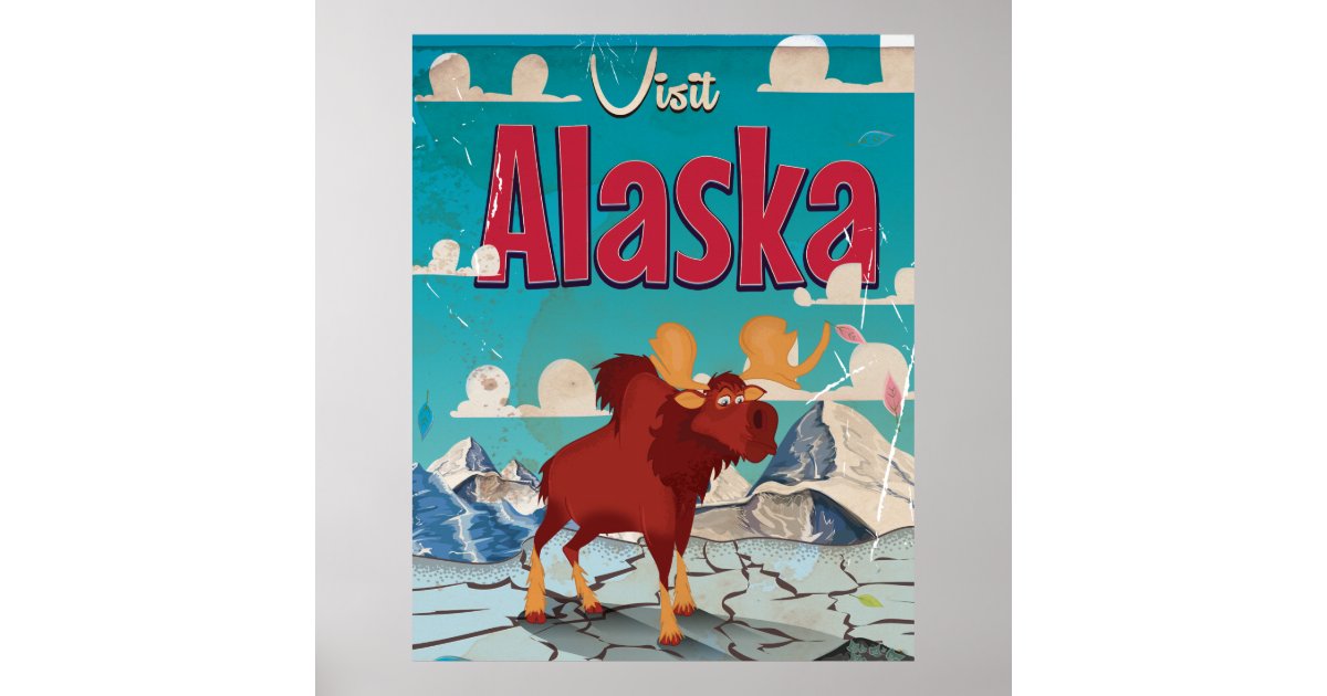 Visit Alaska Cartoon Vintage Poster | Zazzle