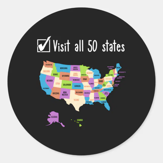 Visit All 50 States Usa Bucket List Classic Round Sticker | Zazzle