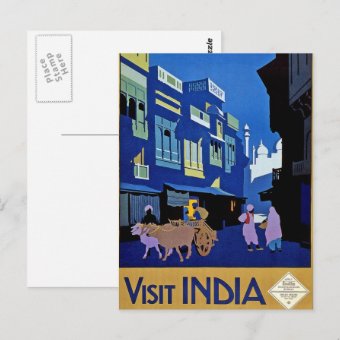 Visit India Vintage Travel Art Postcard | Zazzle