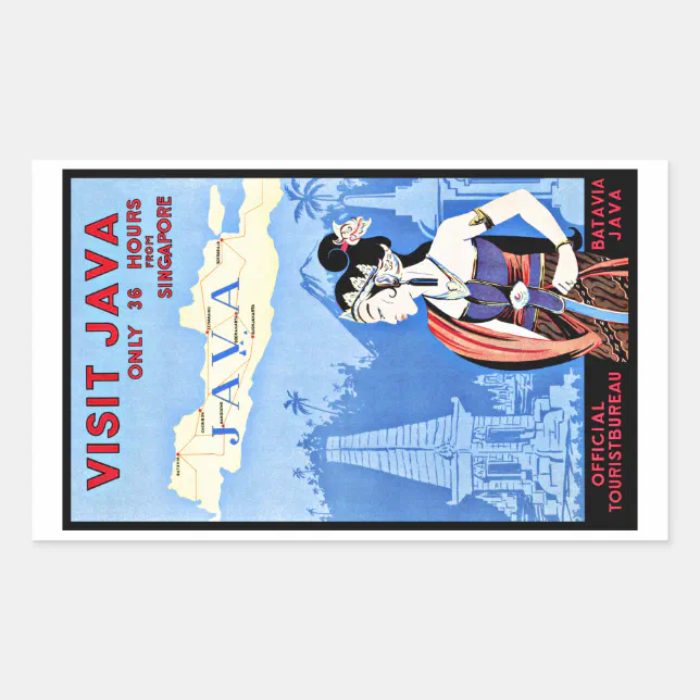 Visit Java Indonesia From Singapore Vintage Rectangular Sticker | Zazzle