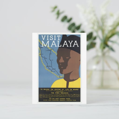 Visit Malaya Malaysia Railways Vintage Postcard | Zazzle
