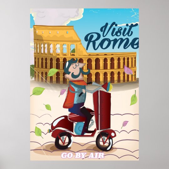 Visit Rome cartoon travel poster | Zazzle.com
