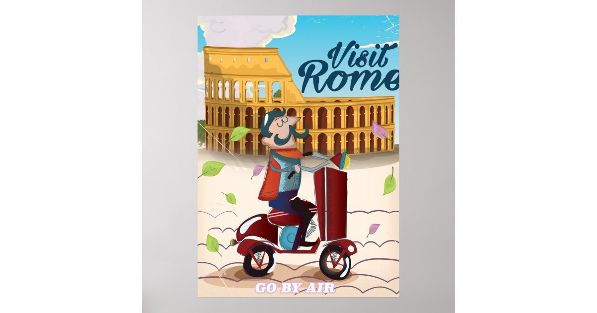 Visit Rome cartoon travel poster | Zazzle.com
