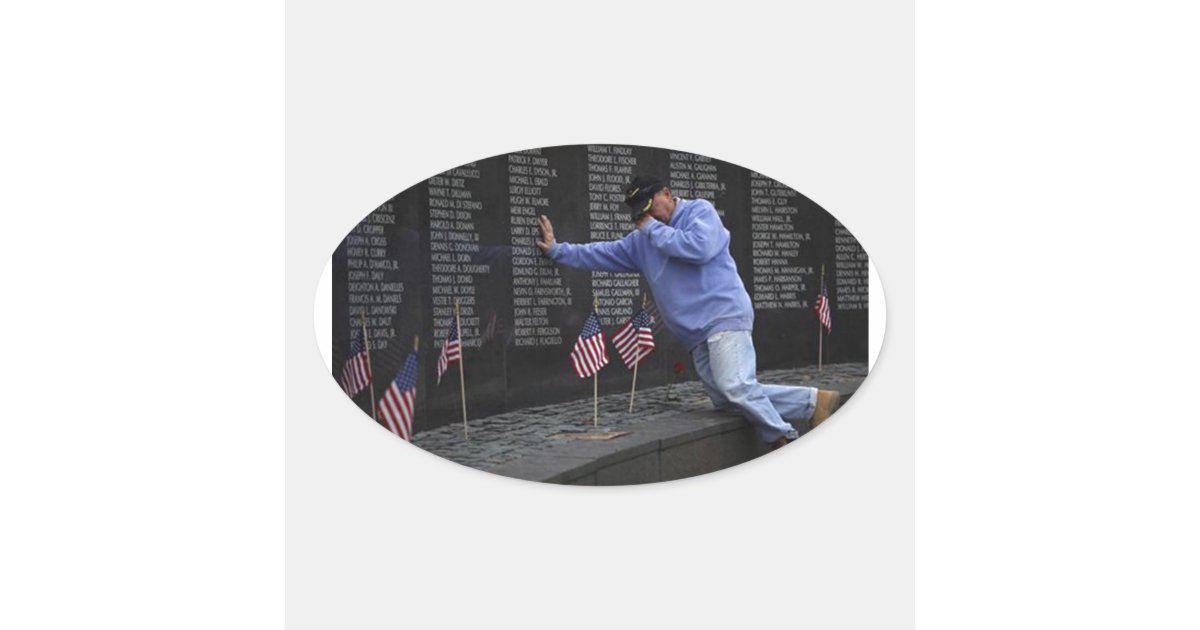 Visiting The Vietnam Memorial Wall, Washington DC. Oval Sticker | Zazzle