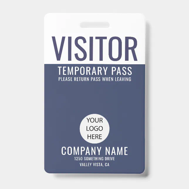 Visitor Blue Company Logo Visitor Pass ID Badge | Zazzle