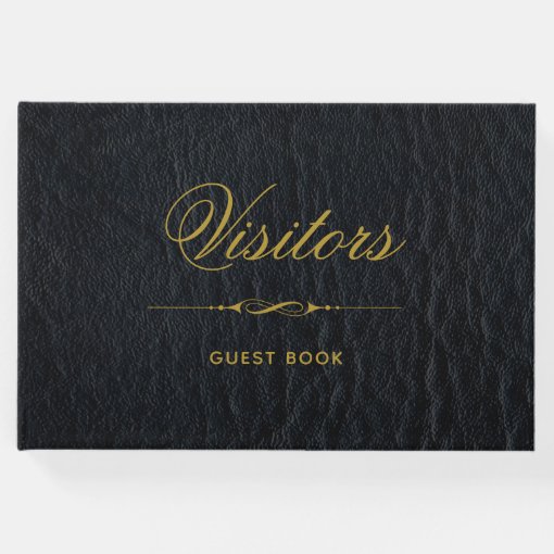 Visitors Faux Black Leather Elegant Guest Book | Zazzle