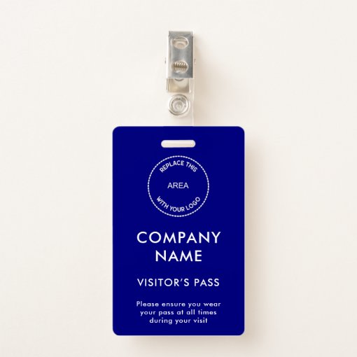 Visitors Pass Company Name Logo Blue Badge Zazzle