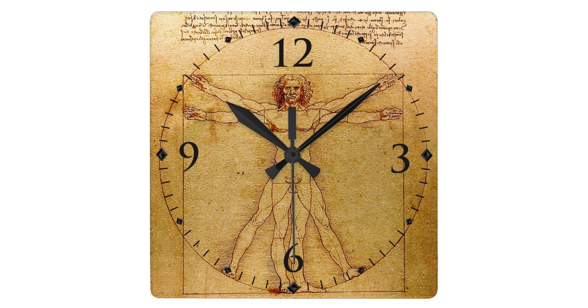 Vitruvian Man By Leonardo Da Vinci Square Wall Clock | Zazzle.com