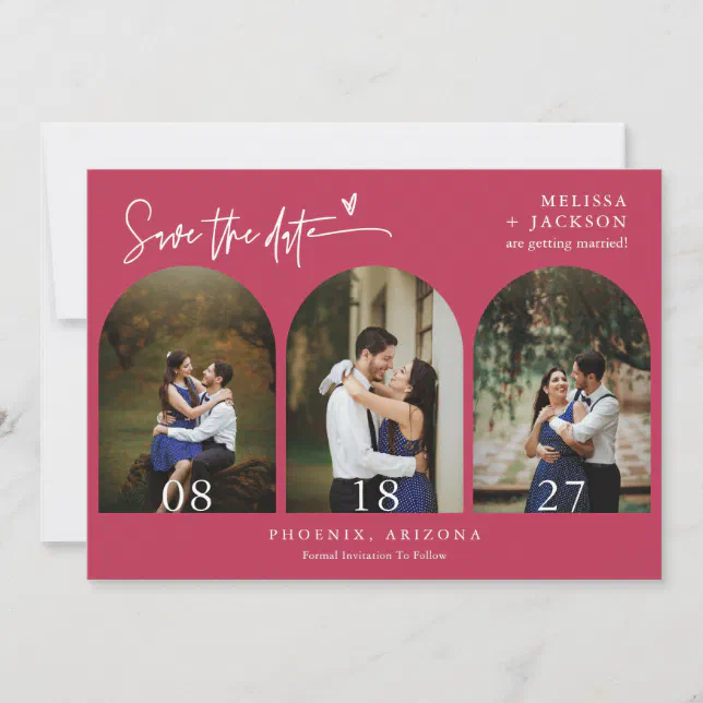 Viva Magenta Boho Arch Photo QR Code Save the Date Invitation | Zazzle