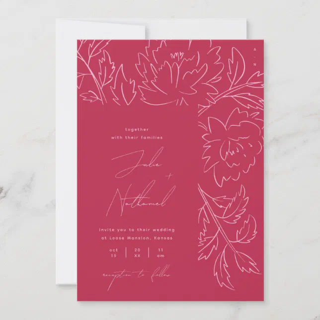 Viva Magenta Bright Floral Wedding Invitation | Zazzle