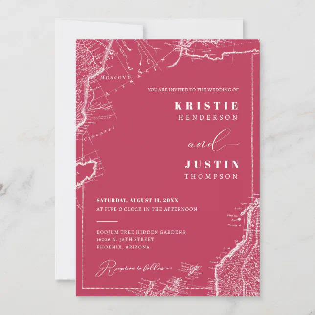 Viva Magenta Retro Travel QR Code Photo Wedding Invitation | Zazzle