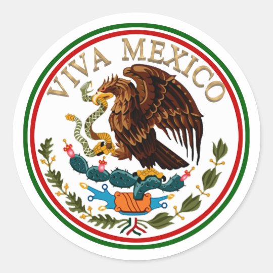 Viva Mexico Mexican Flag Icon w/ Gold Text Classic Round Sticker ...