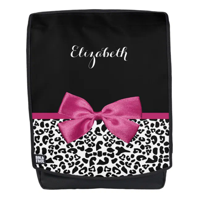 Vivacious Dark Pink Ribbon Leopard Print With Name Backpack | Zazzle