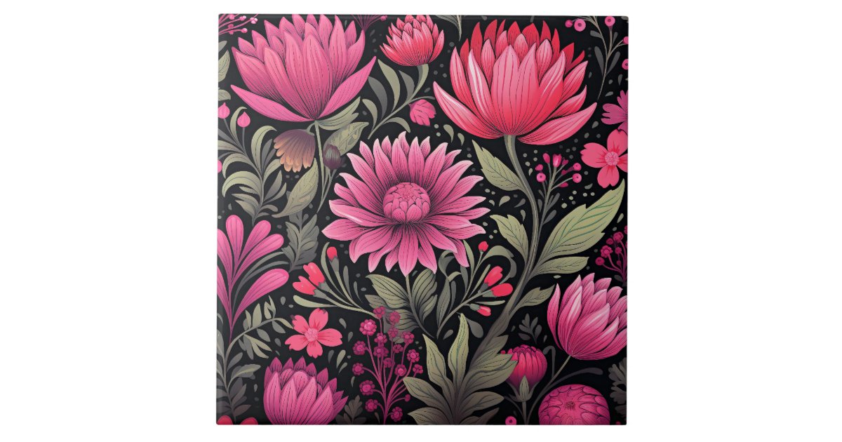Vivacious Pink Floral Pattern, AI-generated, Ceramic Tile | Zazzle
