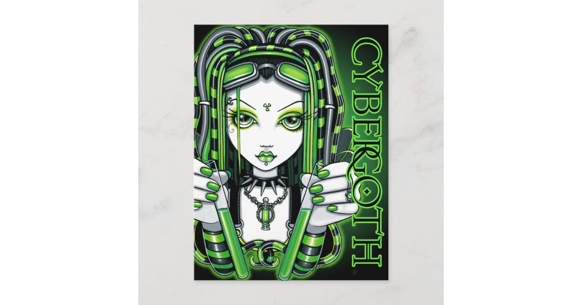 Vivian Cybergoth Toxic Green Fairy Postcard | Zazzle