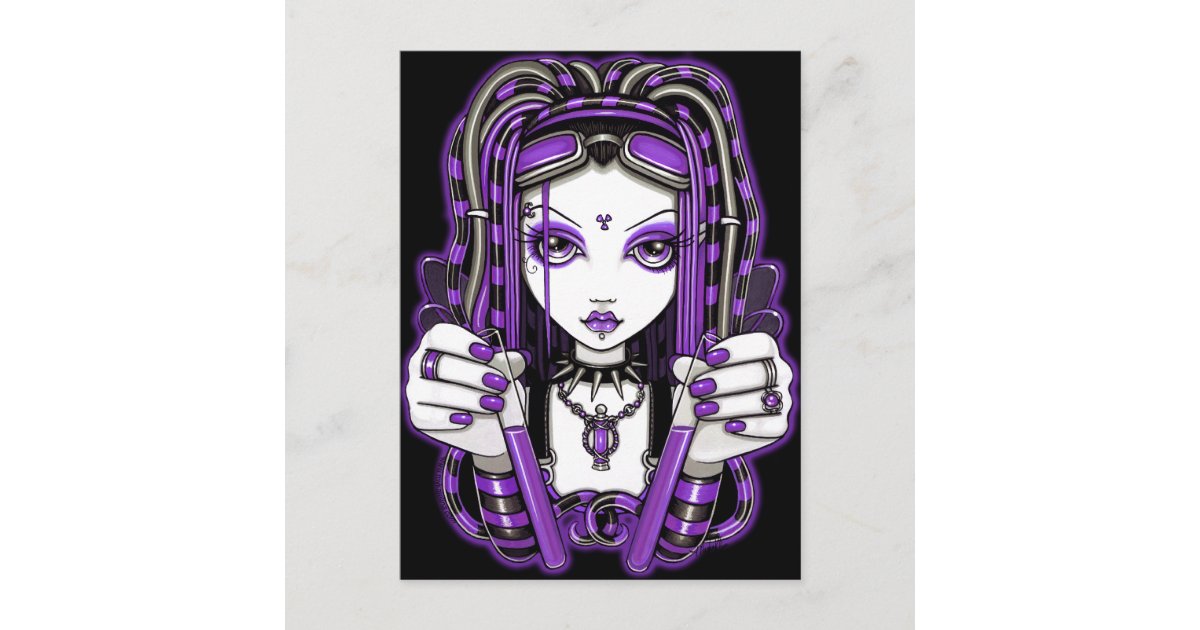 "Vivian" Purple Cyber Goth Fairy Art Postcard | Zazzle