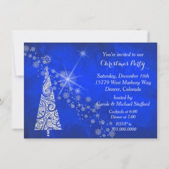 Vivid Blue Christmas Tree Party Invitation | Zazzle