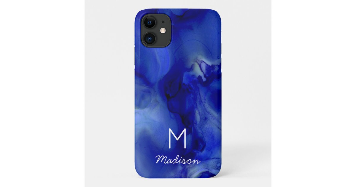 Vivid Blue Marbled Alcohol Ink Texture Monogram Case-Mate iPhone Case ...
