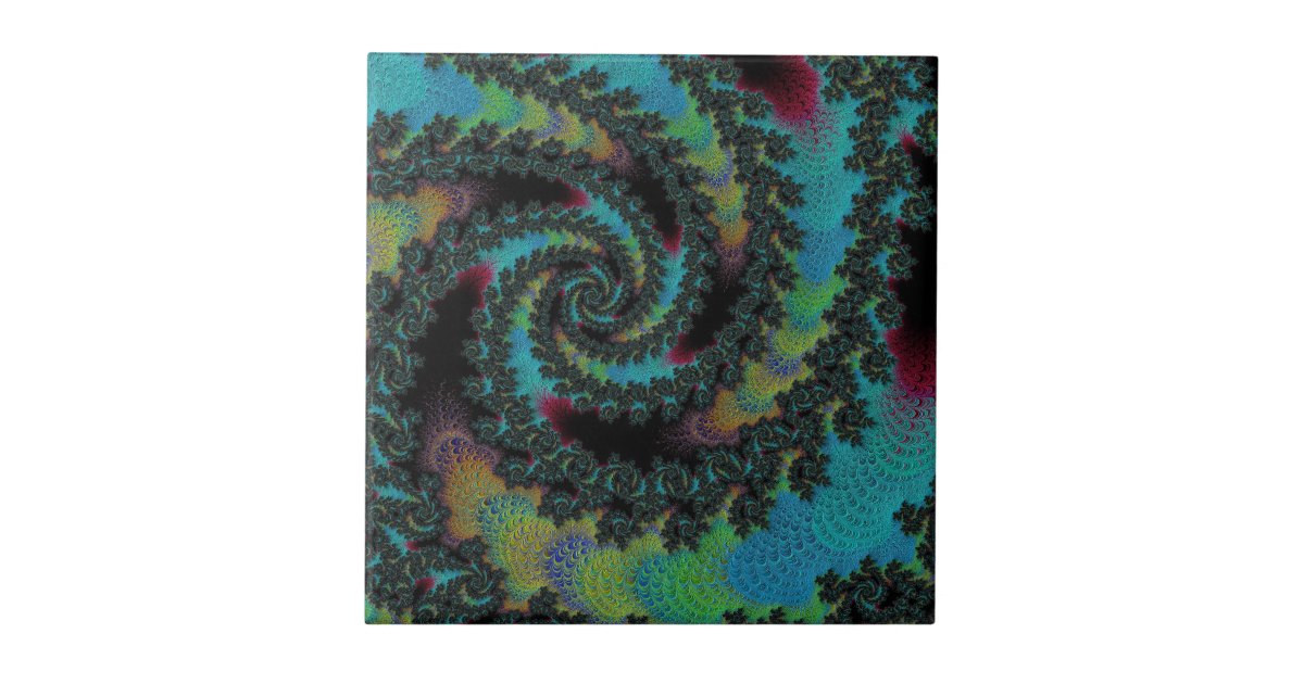 Vivid Colorful Pinwheel Carpet Fractal Abstract Ceramic Tile | Zazzle
