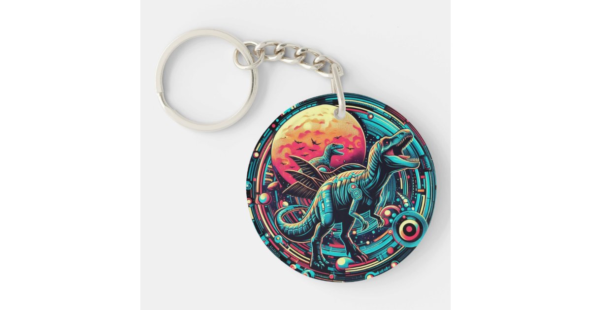 Vivid Cyberpunk Dino: Acrylic Keychain Delight | Zazzle