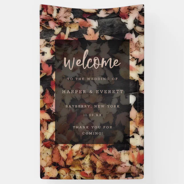Vivid Foliage | Fall Leaves & Dark Wood Welcome Banner | Zazzle
