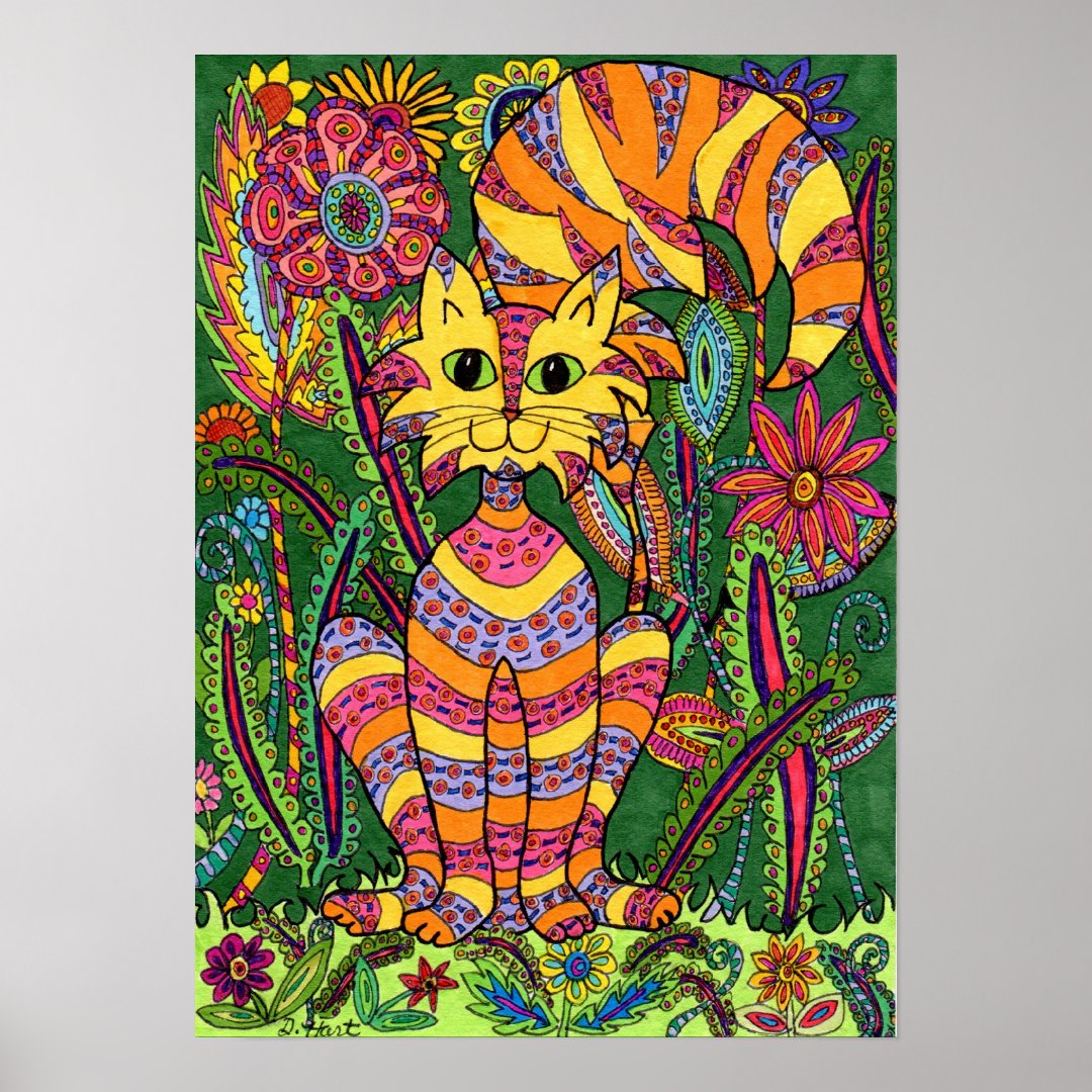 Vivid Garden Cat 2 Poster | Zazzle