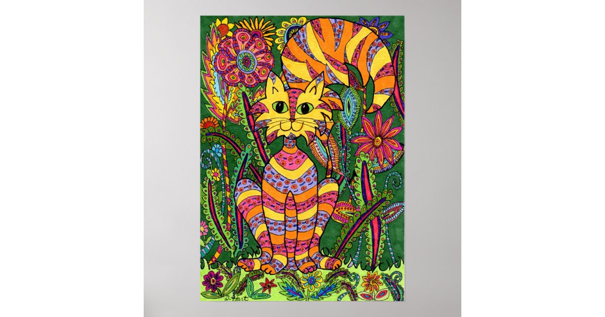 Vivid Garden Cat 2 Poster | Zazzle