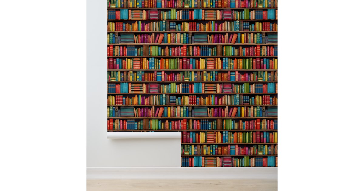Vivid Greyson Library Bookcase Wallpaper | Zazzle