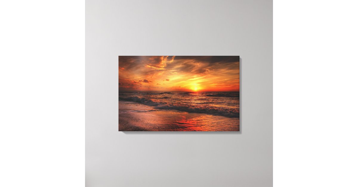 Vivid Orange Beach Sunset Canvas | Zazzle
