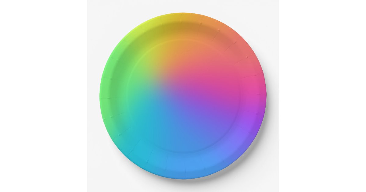 Vivid Rainbow Ombre Birthday Party Paper Plates | Zazzle
