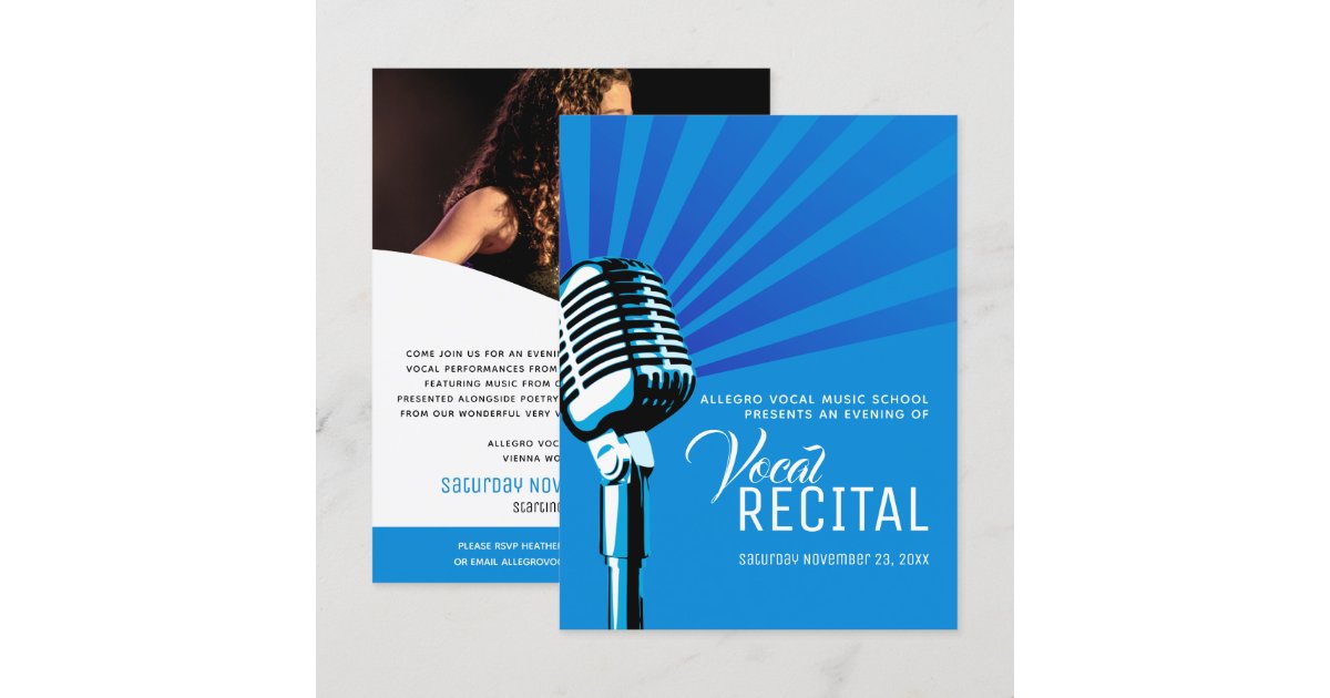 Vocal recital classic microphone music blue invitation | Zazzle