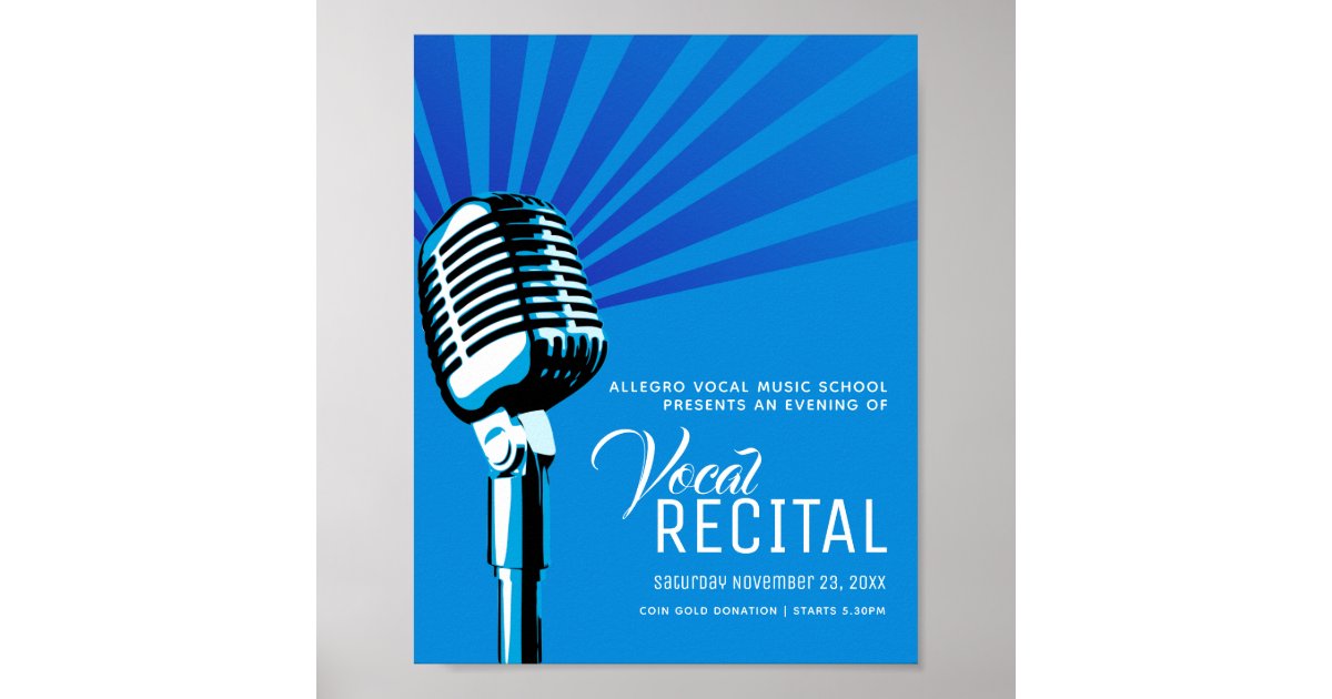 Vocal recital classic microphone music blue poster | Zazzle