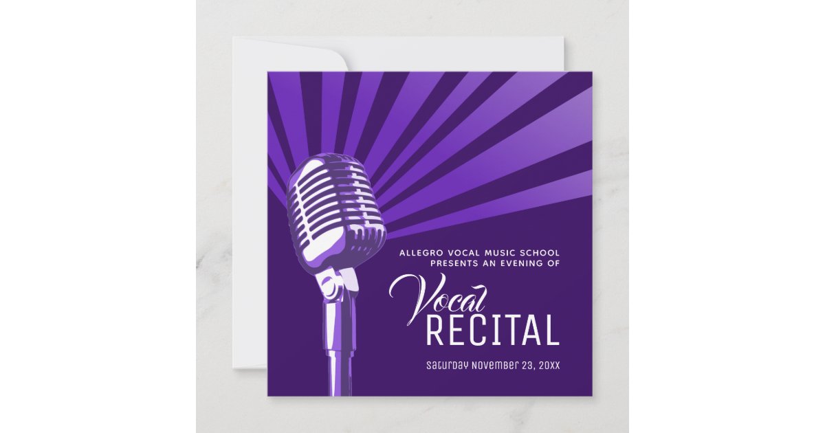 Vocal recital classic microphone music purple invitation | Zazzle