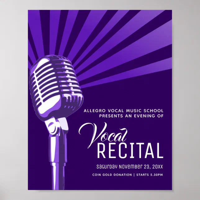 Vocal recital classic microphone music purple poster | Zazzle