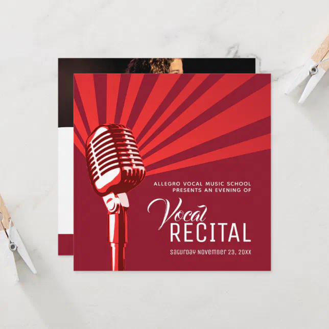 Vocal recital classic microphone music red invitation | Zazzle