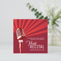 Vocal recital classic microphone music red invitation | Zazzle