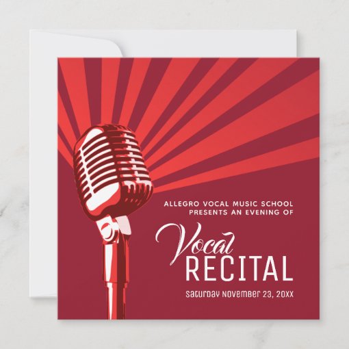 Vocal recital classic microphone music red invitation | Zazzle