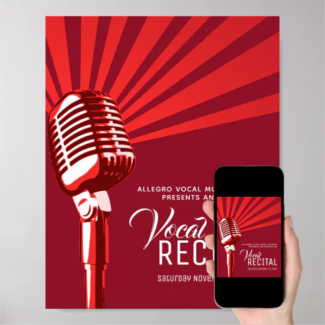 Vocal recital classic microphone music red poster | Zazzle