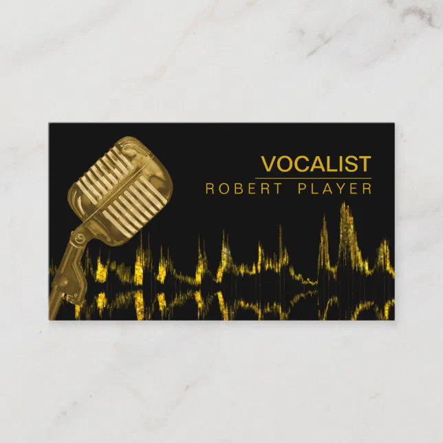Vocalist Singer DJ Music Teacher Microphone Gold Business Card | Zazzle