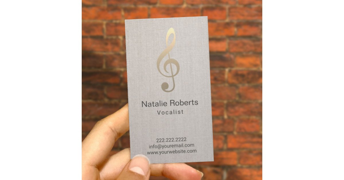 Vocalist Singer Musical Clef Logo Linen Music Business Card | Zazzle