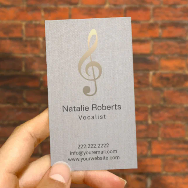 Vocalist Singer Musical Clef Logo Linen Music Business Card | Zazzle